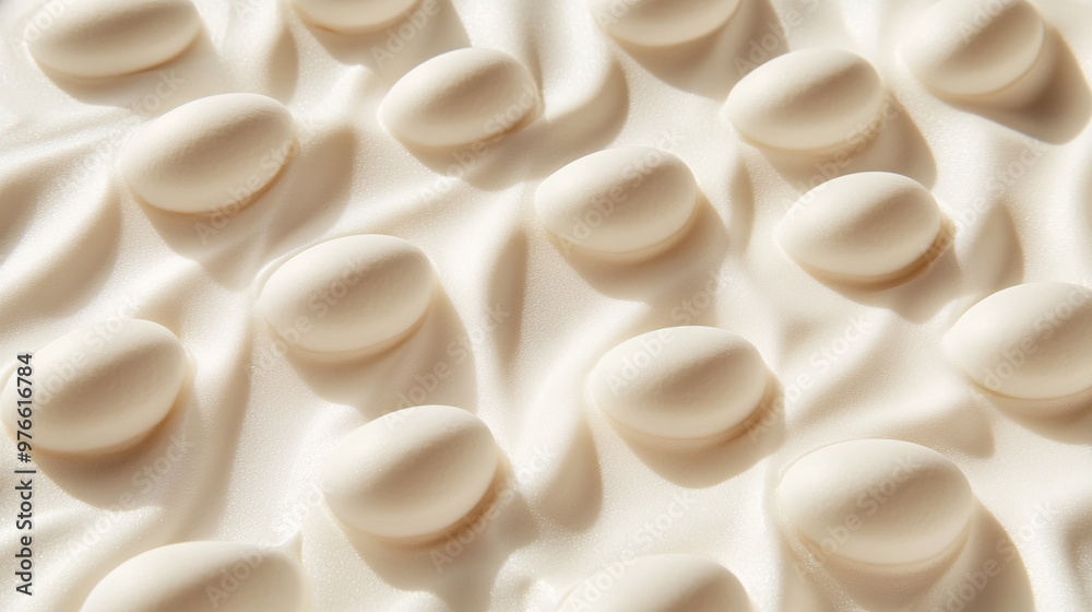 54. Milk tablets displayed in a neat arrangement, focusing on their ...