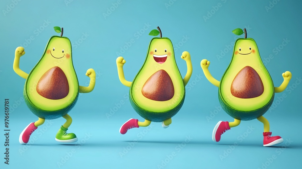 117. Cartoon avocado athlete engaging in different workout routines ...