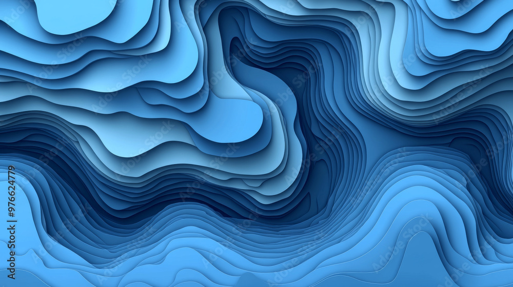 3D sea and ocean depth topographic map banner background. Curved, wavy ...