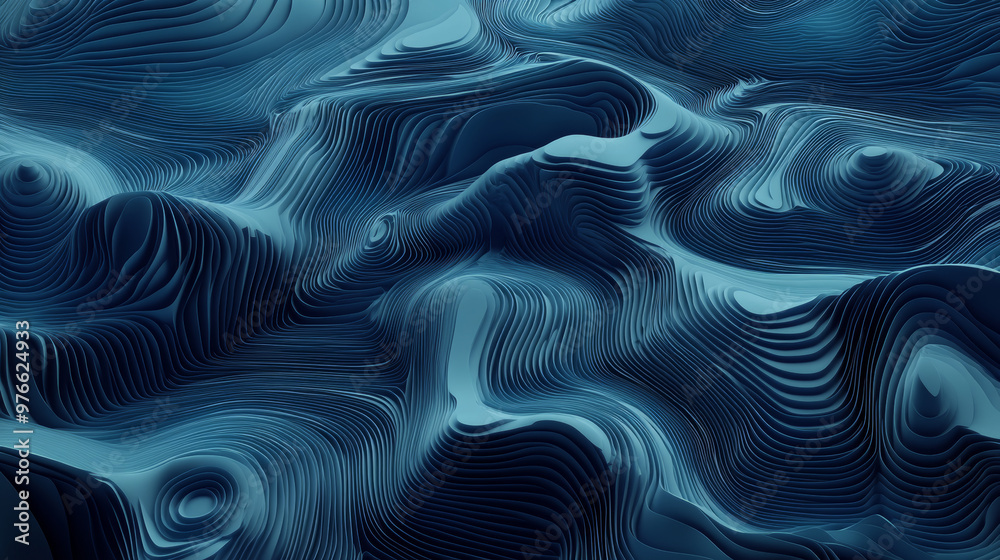 3D sea and ocean depth topographic map banner background. Curved, wavy ...