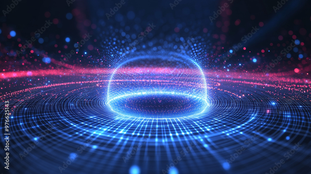 3D torus composed of dots and lines. Concept of electromagnetic force ...