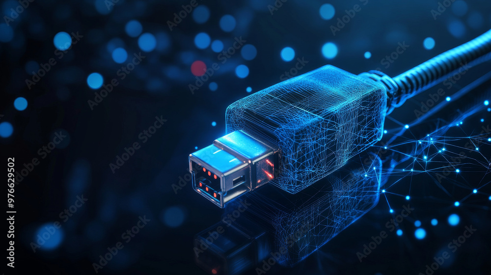A low poly 3D illustration of an Ethernet cable connected to a network ...