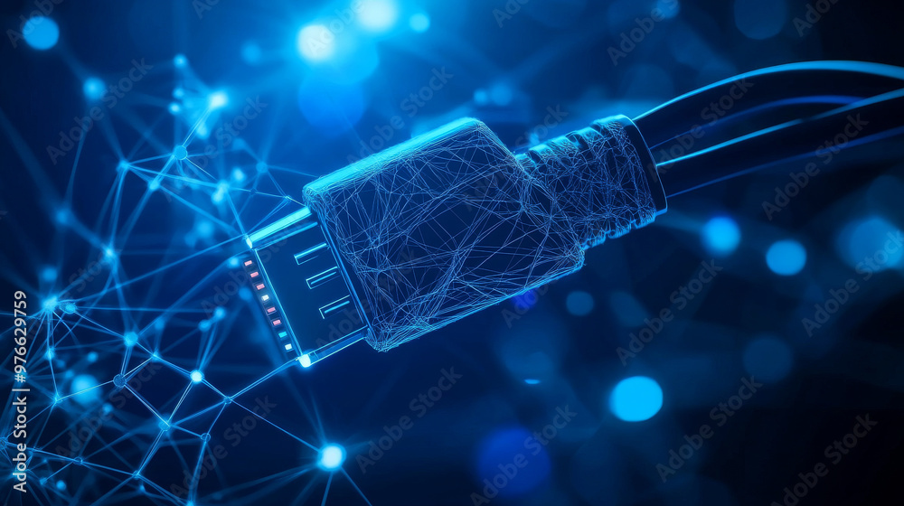 A low poly 3D illustration of an Ethernet cable connected to a network ...