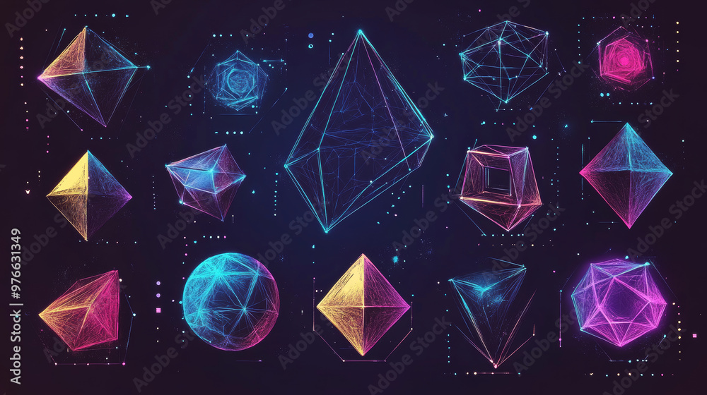 Assortment of low-poly 3D shapes depicting Platonic solids. Features ...