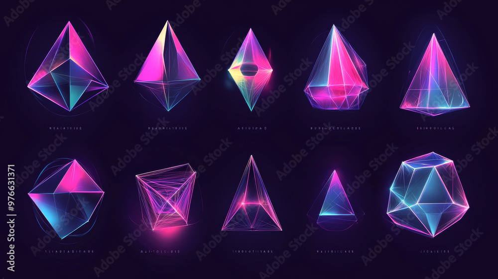 Assortment of low-poly 3D shapes depicting Platonic solids. Features ...