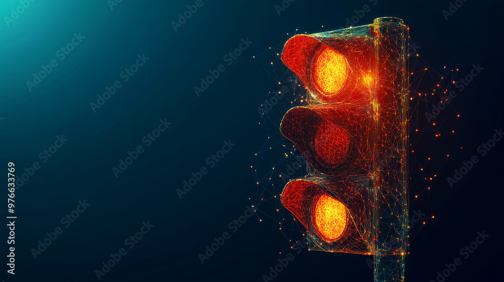 A low poly wireframe illustration of an orange traffic light. This 3D ...