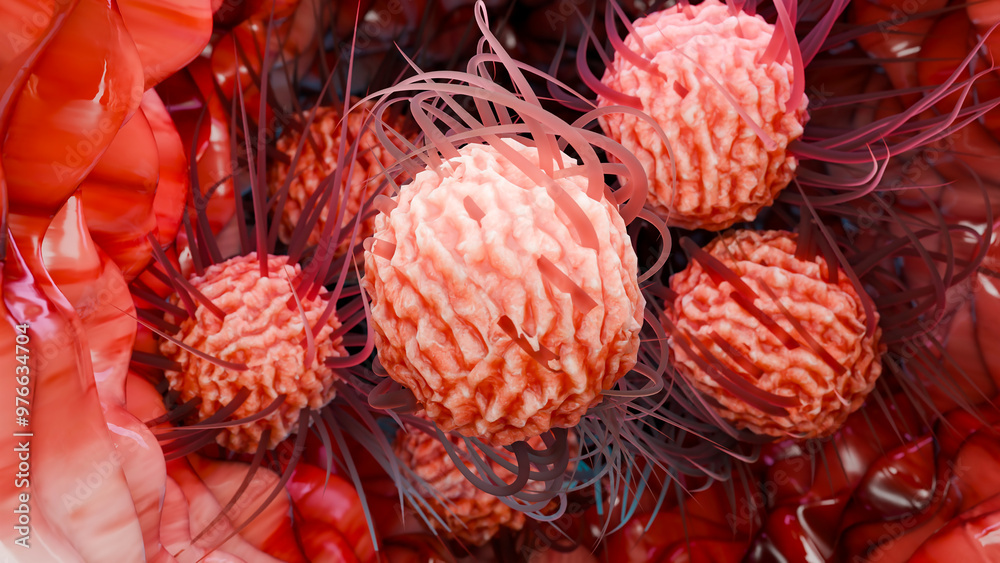 Peritrichous Bacteria with lot of flagellum, harmful bacillus with long ...