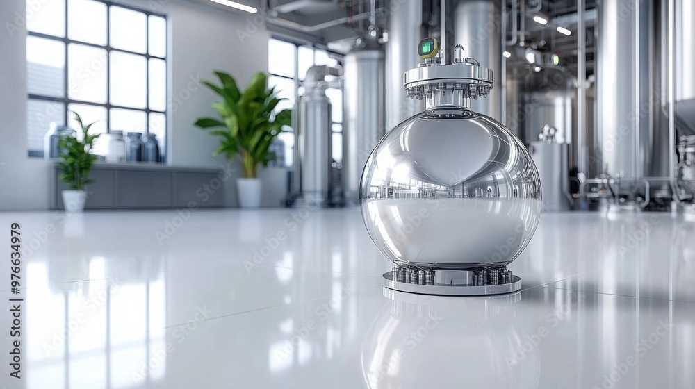 ภาพประกอบสต็อก Minimalist oil refinery heat exchanger in a bright space ...