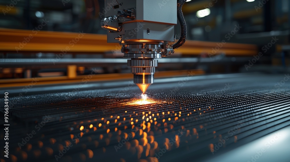 A High Tech Manufacturing Environment Featuring A Laser Cutting System At Work The Scene