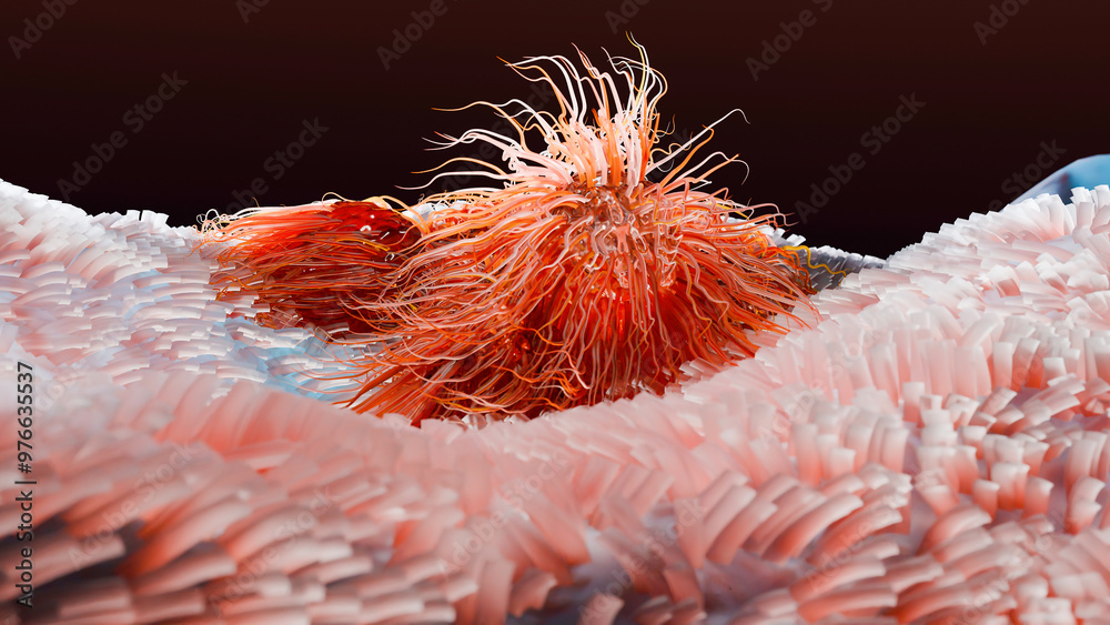 Peritrichous Bacteria with lot of flagellum, harmful bacillus with long ...