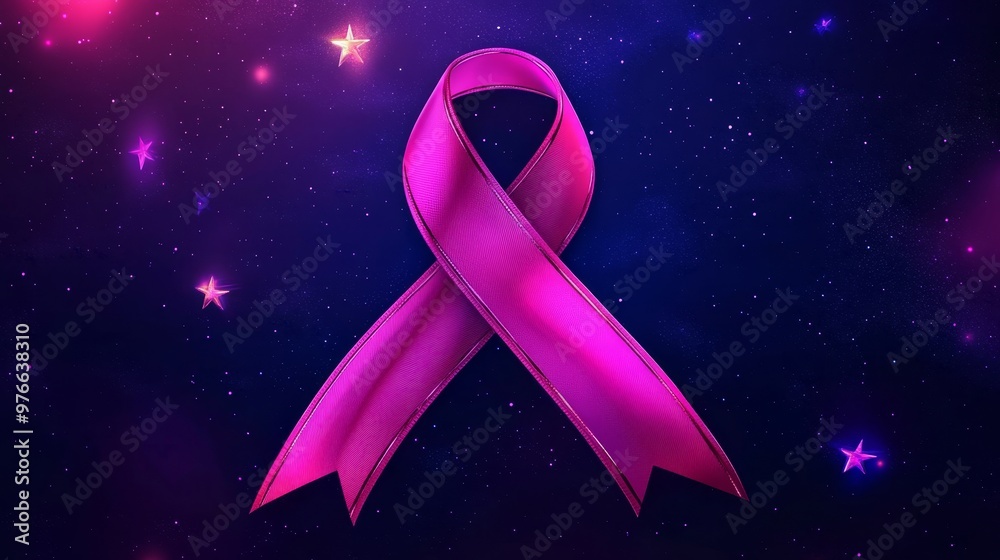 ภาพประกอบสต็อก Pink Ribbon of Hope in the Night Sky, a symbol of ...
