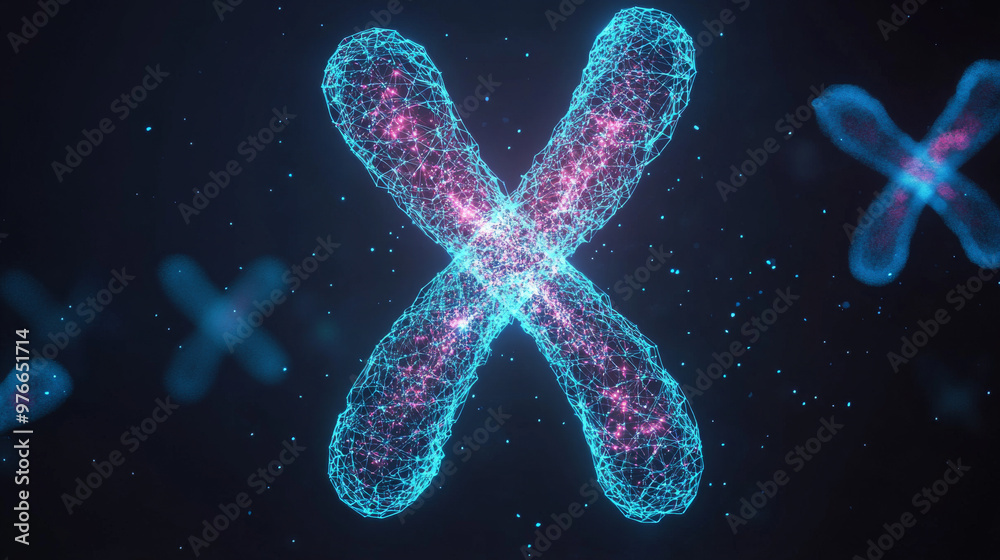 An abstract X-chromosome illustration created in low poly wireframe ...