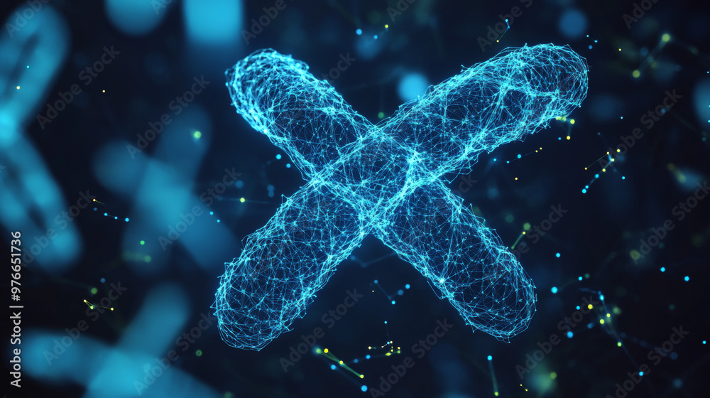 An abstract X-chromosome illustration created in low poly wireframe ...