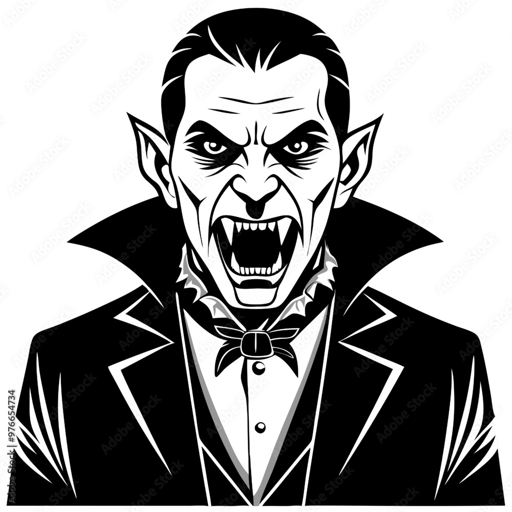 Fangs Out: A classic vampire portrait with a menacing expression, sharp ...
