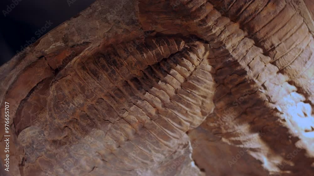 A fossilized trilobite, showcasing its detailed, segmented exoskeleton ...