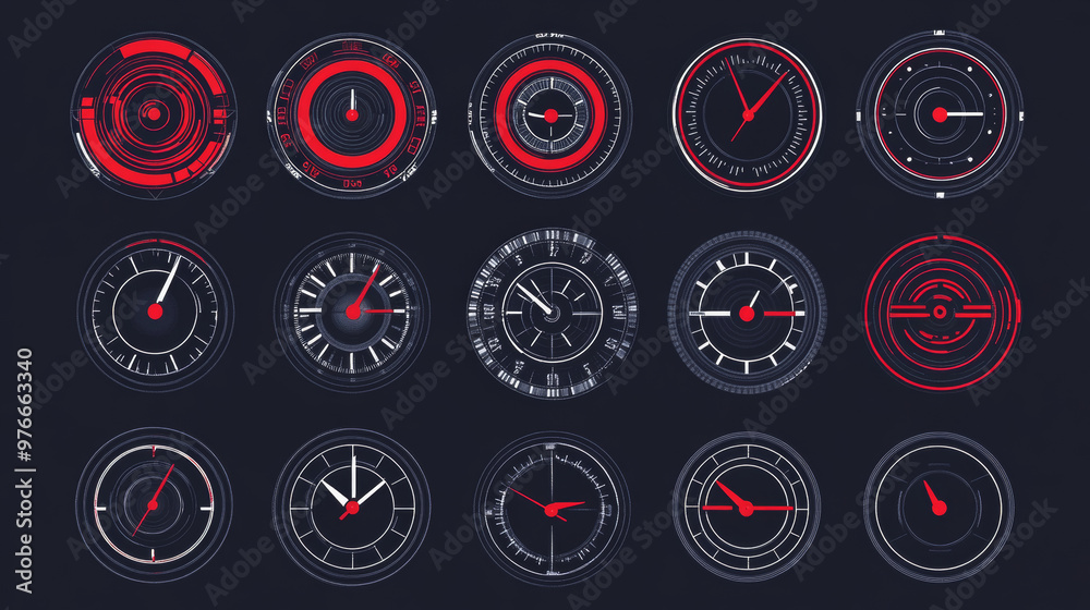 Smartwatch faces with mechanical clock-inspired bezels. Displays a ...