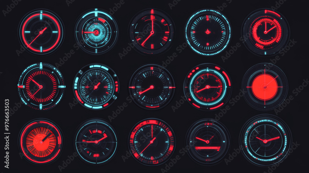 Smartwatch faces with mechanical clock-inspired bezels. Displays a ...