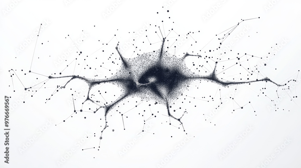 Neuron or brain cell, isolated black vector illustration in low-poly ...