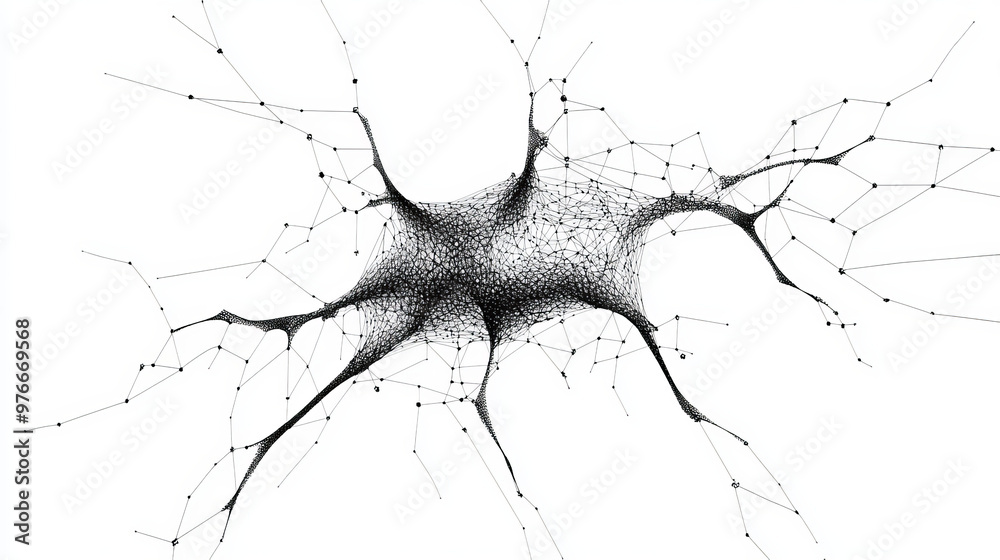 Neuron or brain cell, isolated black vector illustration in low-poly ...