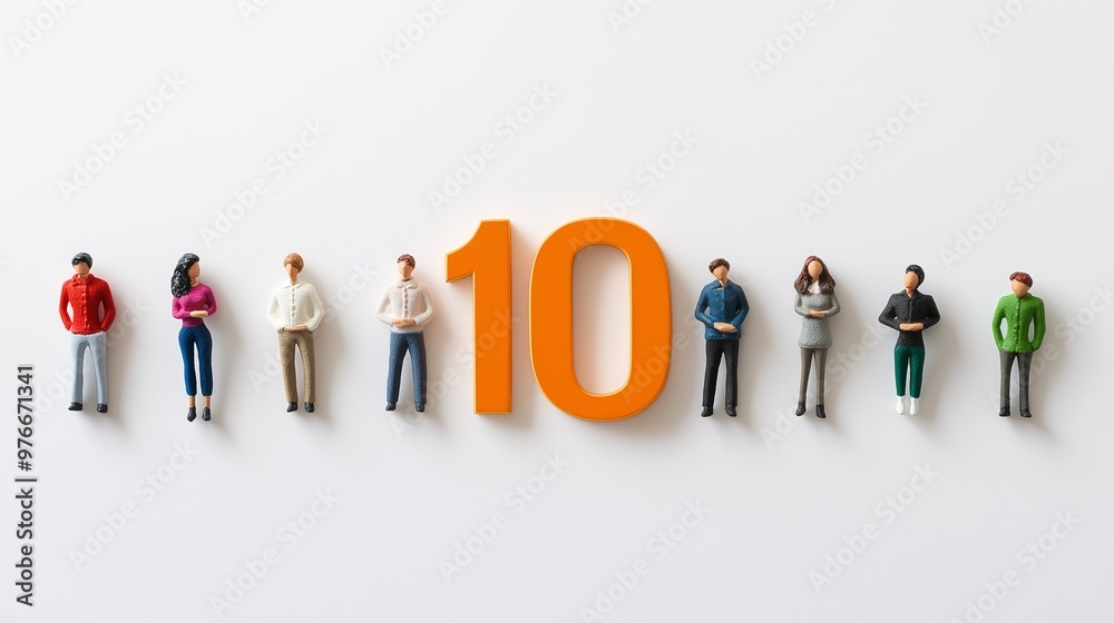 Miniature figurines of diverse people standing next to the number 10 ...