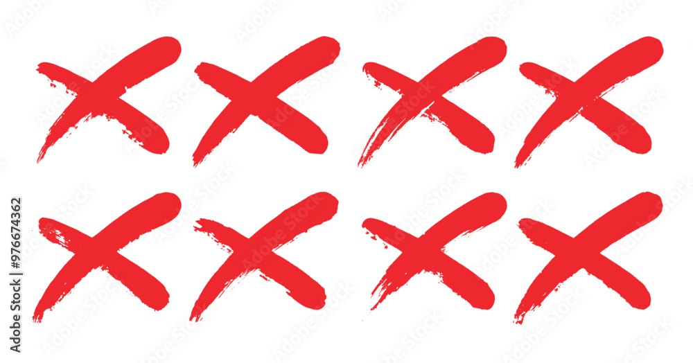 Bold hand painted red X cross mark rough brush strokes, error ...