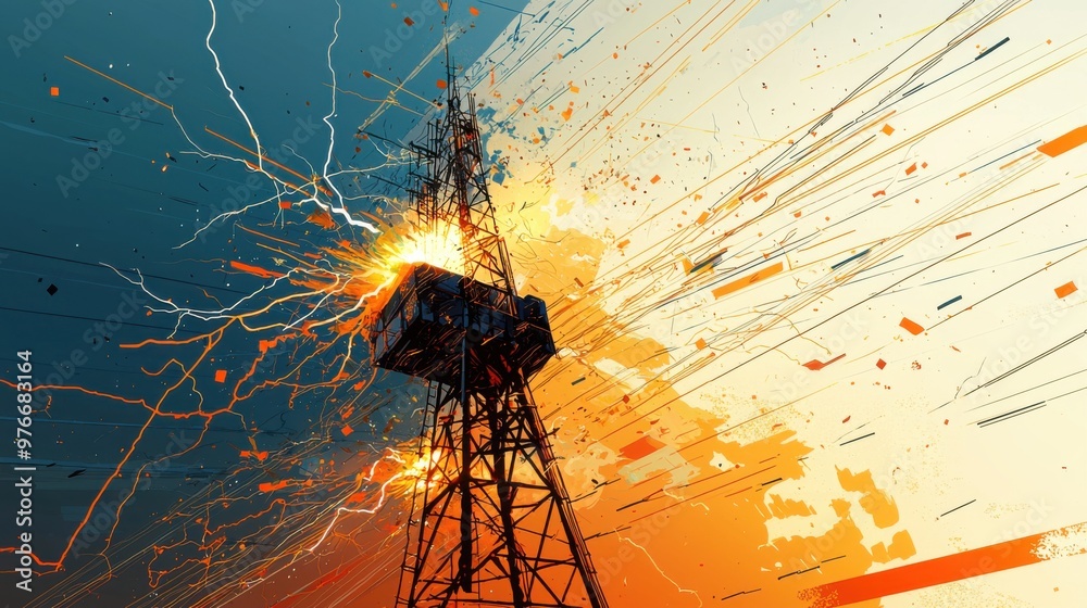 Electrifying Vector Art of Ham Radio Tower in Midwest Thunderstorm with ...