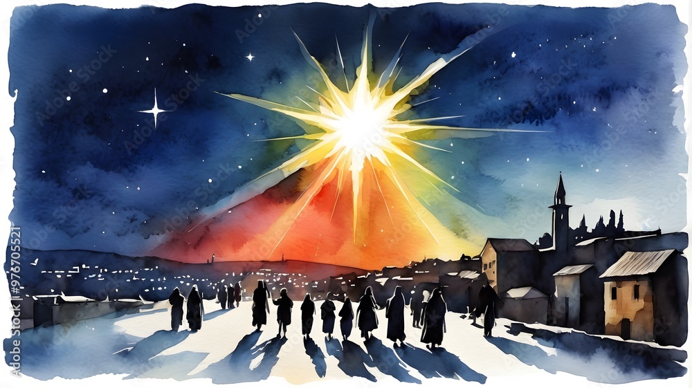 The Star of Bethlehem, A bright, radiant star shining in the night sky ...