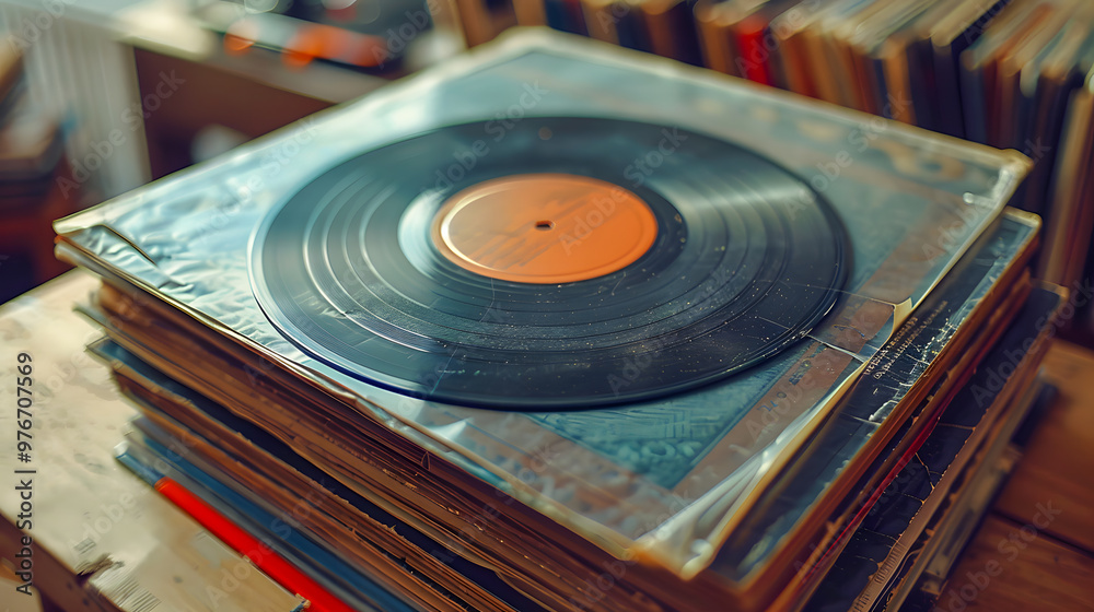 Vinyl plastic album cover frame with shrink texture overlay. A ...