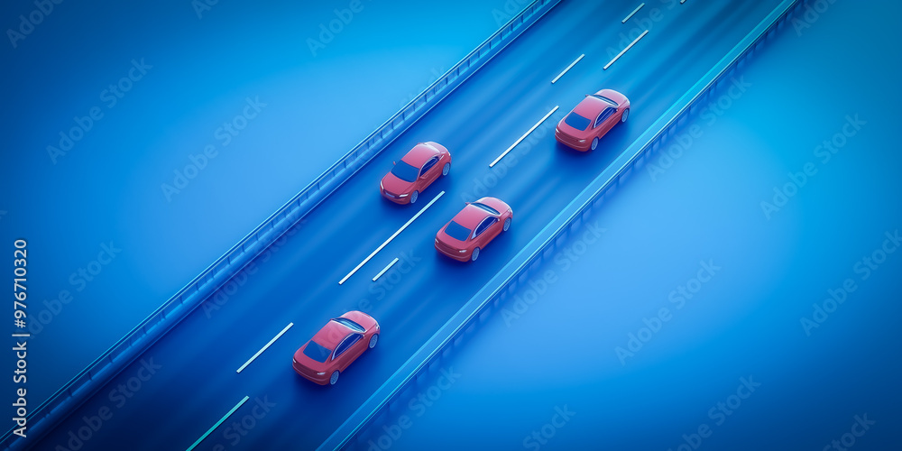 Detailed 3D isometric representation of highway traffic with multiple ...