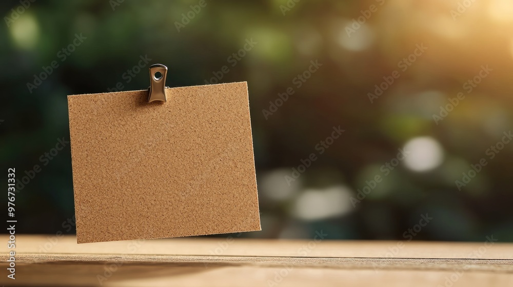 Paper sign pinned on a corkboard, with a blurred background of soft ...