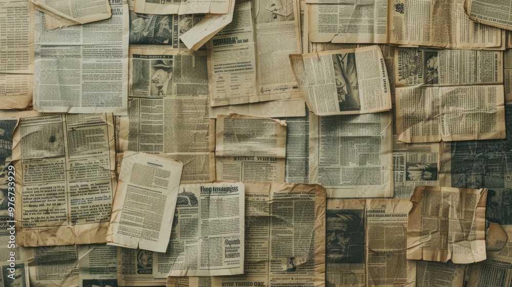 Vintage newspaper collage background. Old paper textures for design and ...