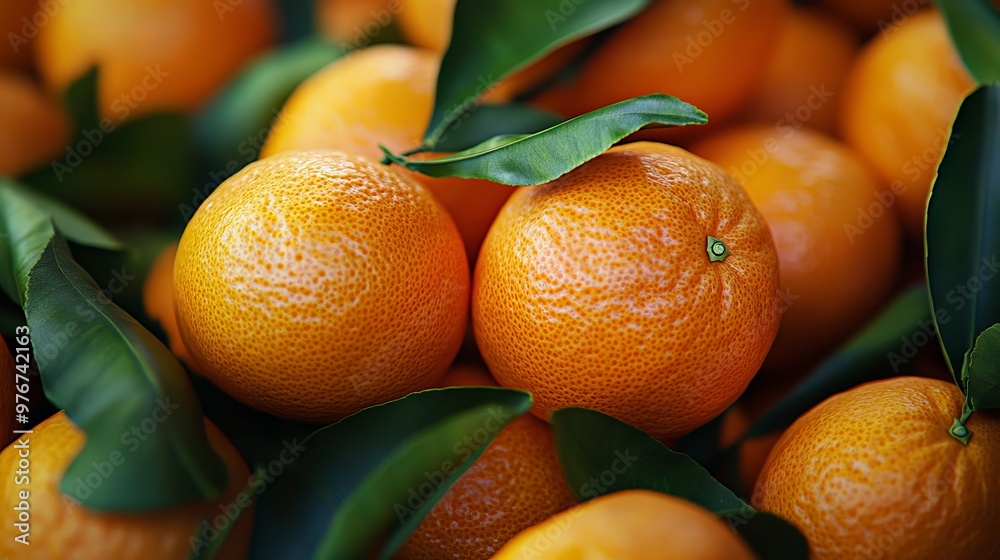 The vibrant, textured skin of sweet tangerines creates an eye-catching ...