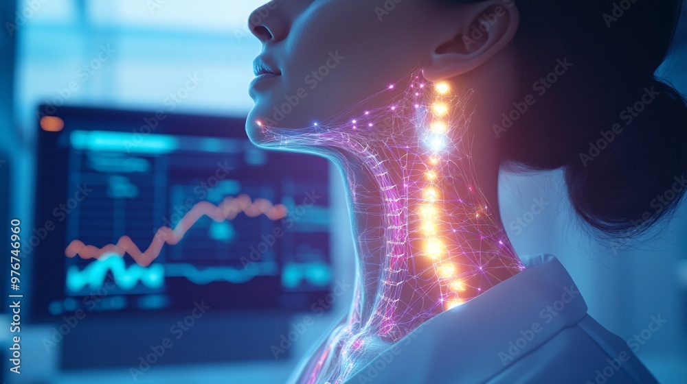 ภาพประกอบสต็อก thyroid with an overlay of a hormone balance chart ...