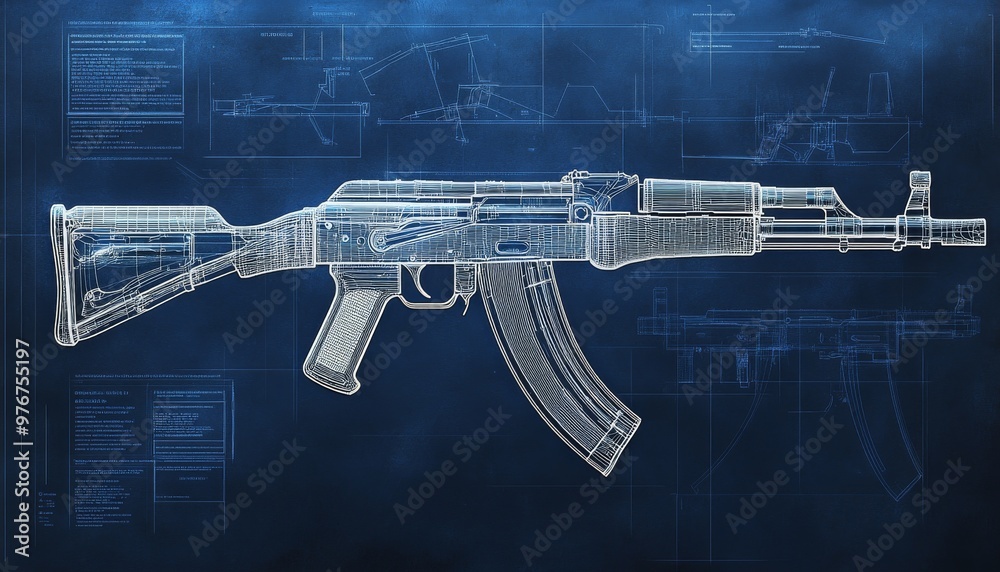 Detailed Blueprint of an Automatic Rifle With Technical Specifications ...