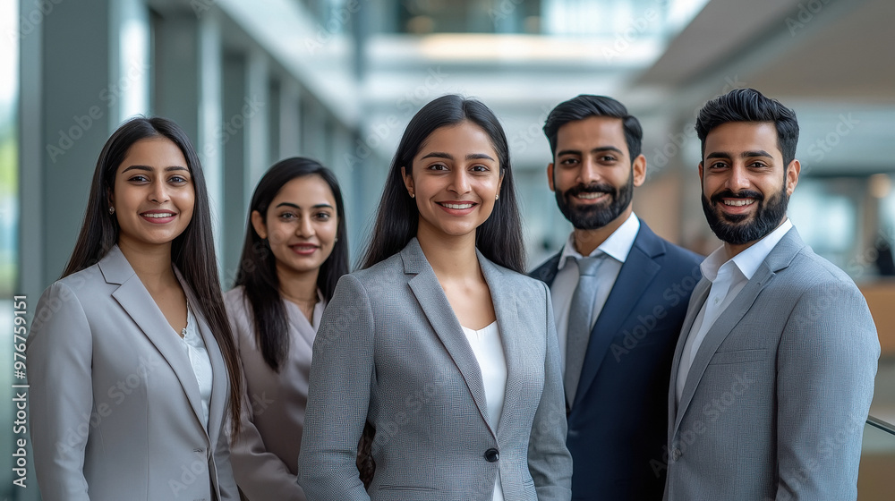 Diverse group of employees project team standing together in modern ...