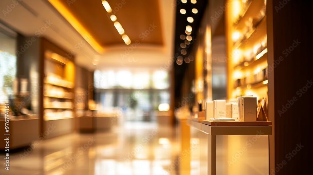 75. Abstract blurred image of a luxury retail store interior, with soft ...