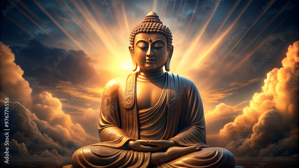 Cinematic 4k render of Gautam Buddha with dramatic background and soft ...