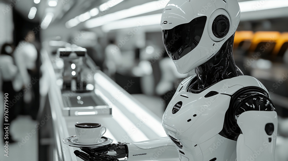 futuristic robot serving coffee in modern cafe - ai, cyborg, sci-fi ...