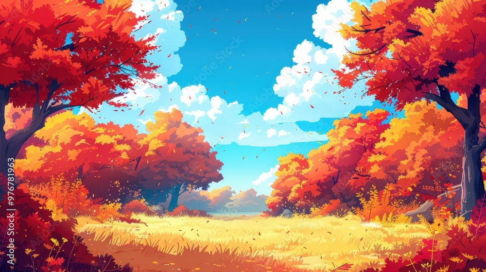 2D video game background. Game level autumn nature.Day vector cartoon ...