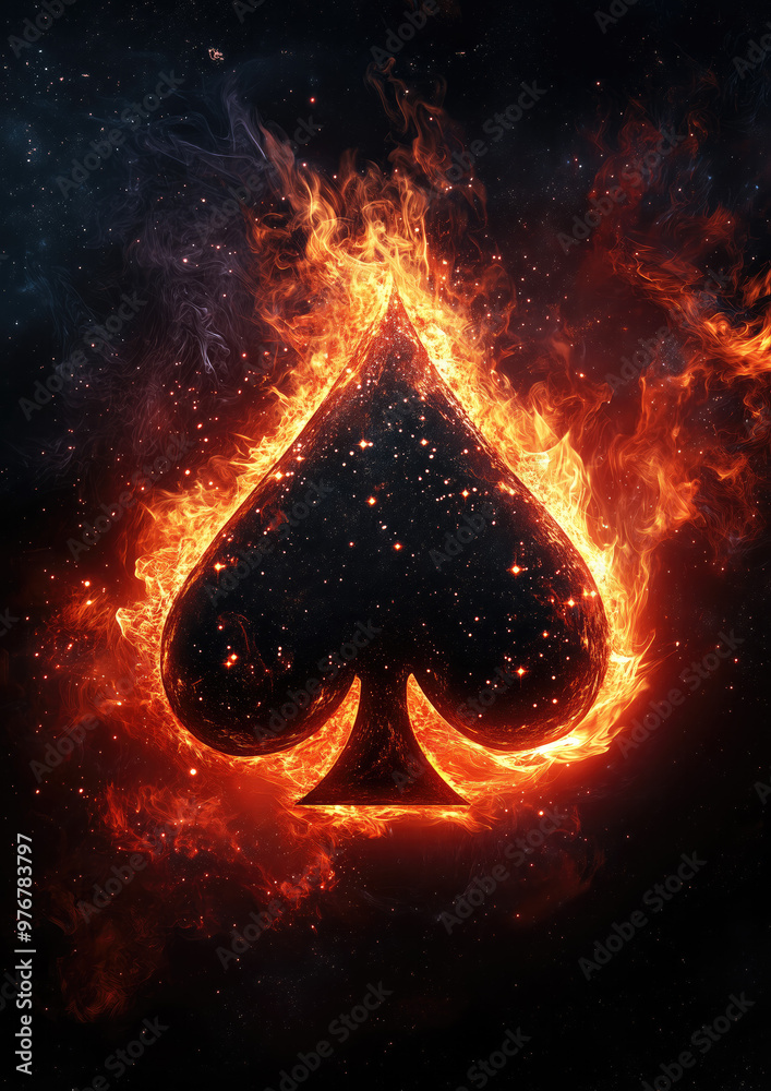Ace of Spades on Fire with Nebula Space Background – Fiery Poker Symbol ...