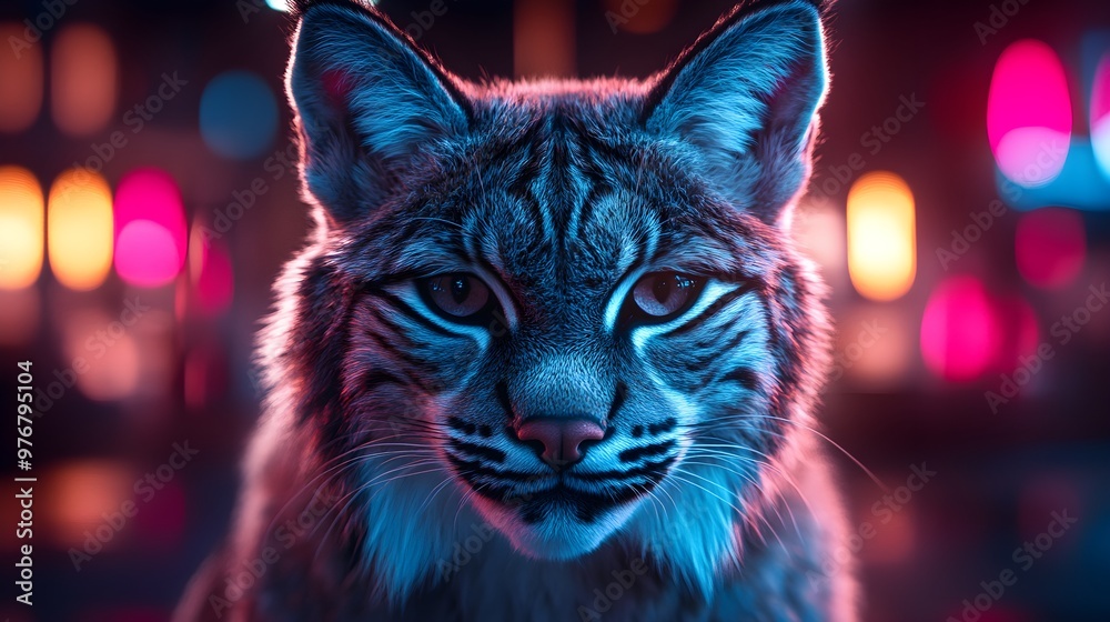 Vibrant and realistic high-resolution Lynx neon light artwork with ...