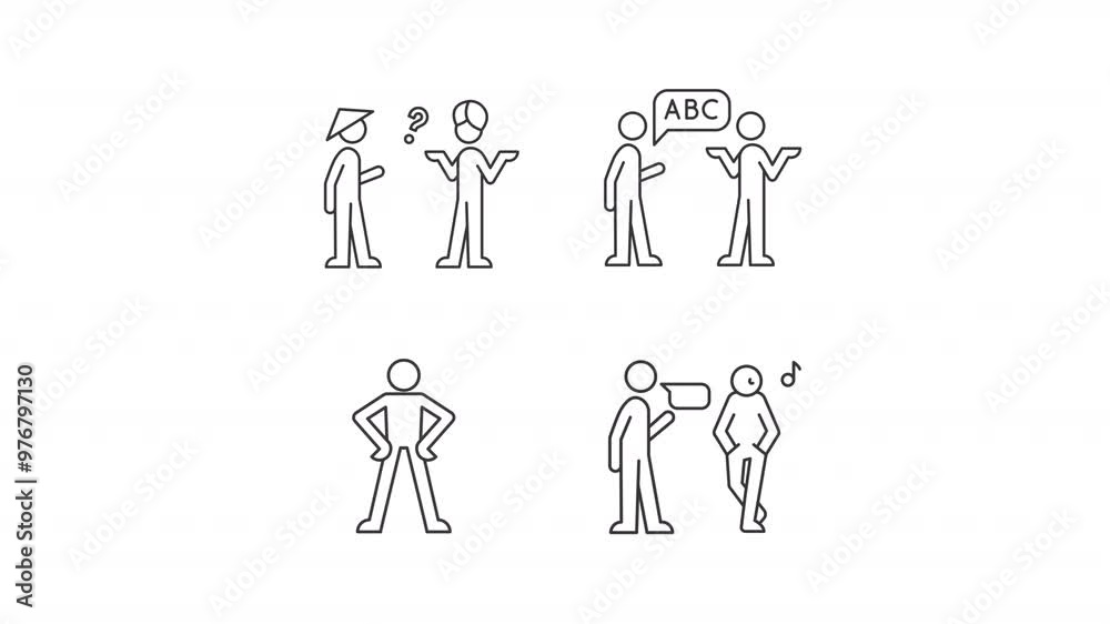 Communication barriers animation set. Miscommunication animated line ...
