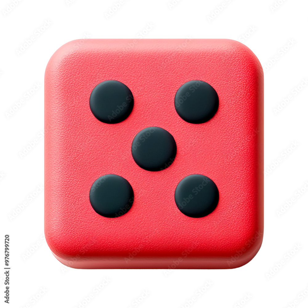 A vibrant red die showing five pips, perfect for game-related imagery ...