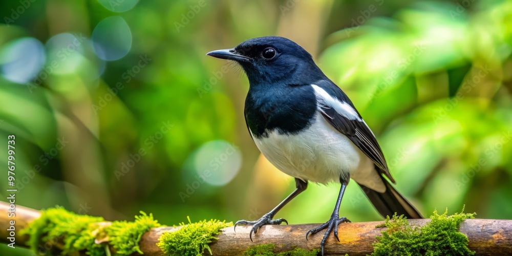 The bird's inky wings and snowy belly blend imperfectly with the forest ...