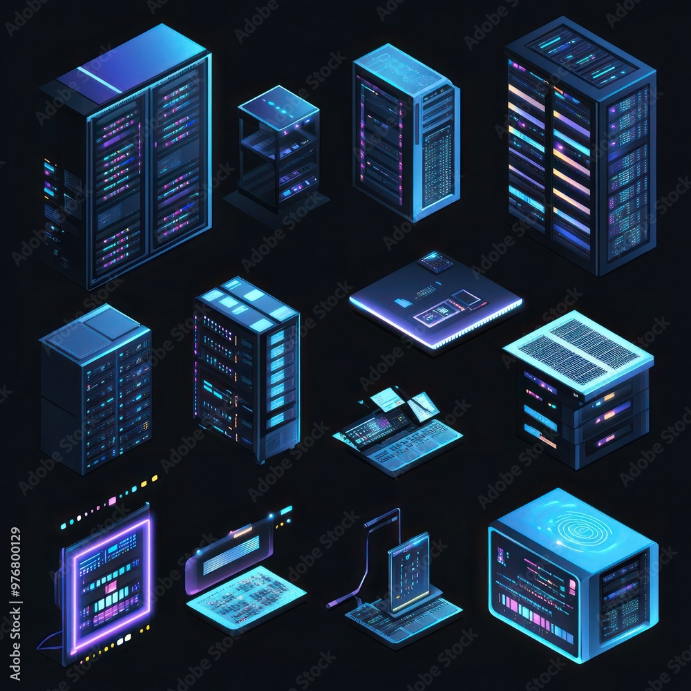 Isometric Data Center And Network Elements Server Room Data Center Big Modern Data Center