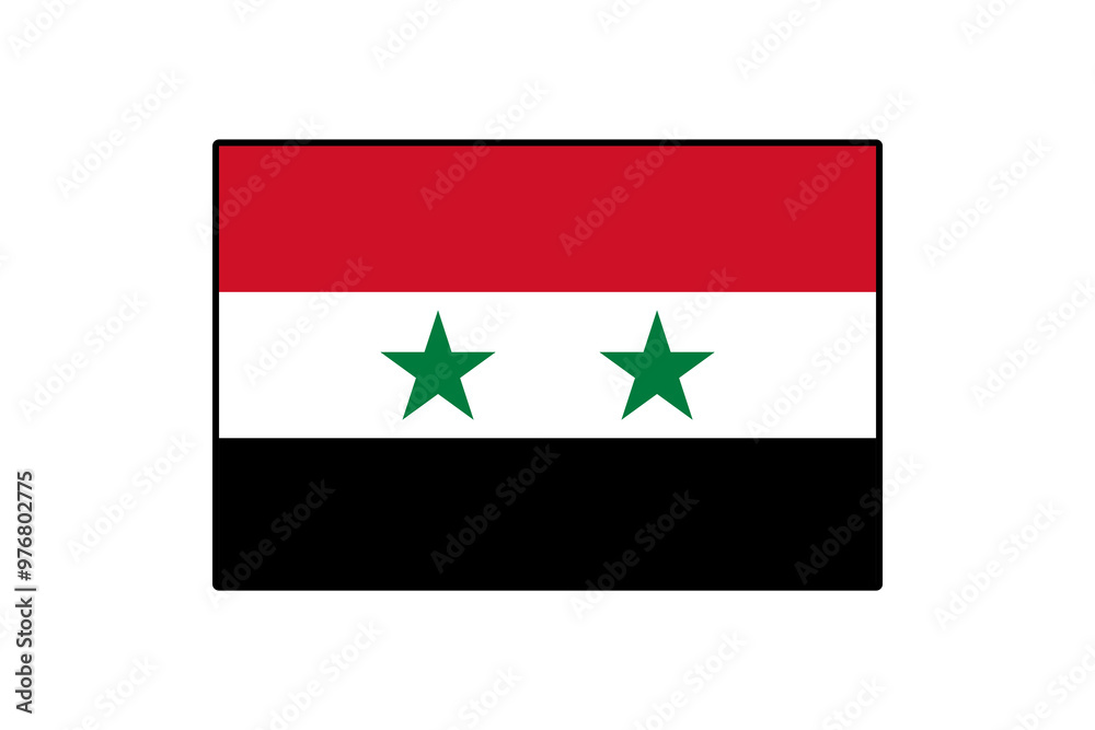 The flag of Syria features three horizontal stripes in red, white, and ...