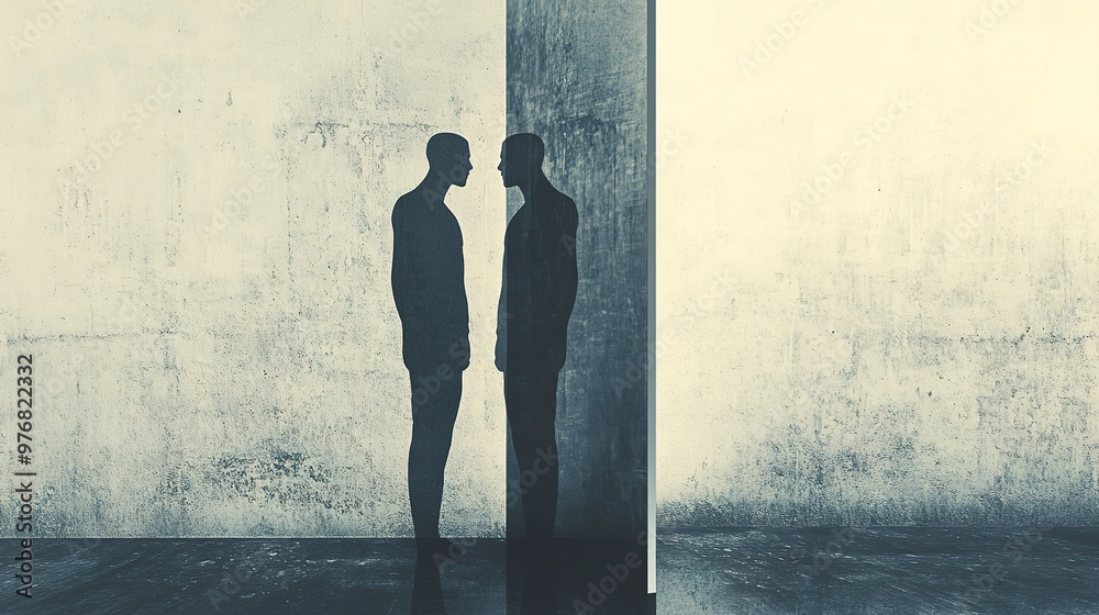 Reflecting Duality: Surreal Minimalist Image of Human Figure and Mirror Showing Twin Reflection ...