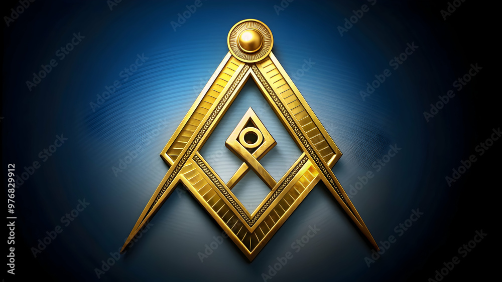 Masonic Freemasonry Golden Square and Compass emblem icon in rendering ...