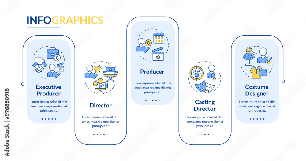 Movie production crew rectangle infographic vector. Film directing ...