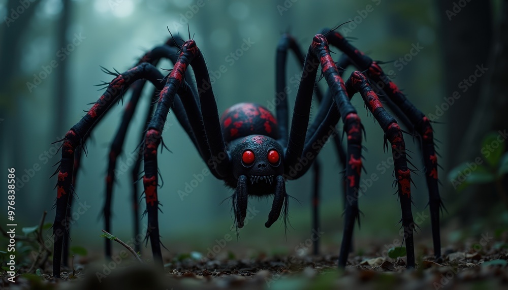 Bewitching Black Widow Spider Costume with Eight Spindly Legs and Red ...